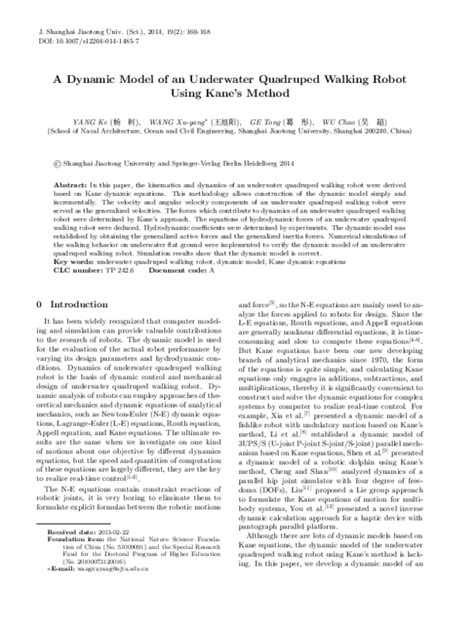 Pdf A Dynamic Model Of An Underwater Quadruped Walking Robot Using Kanes Method