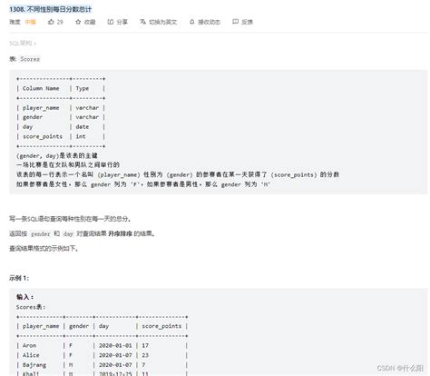 1308 不同性别每日分数总计编写一条sql语句查询每种性别在每一天的总分返回按 Gender 和 Day 对查询结果升 Csdn博客