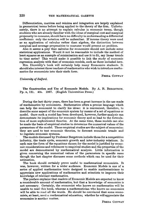 The Construction And Use Of Economic Models By A R Bergstrom Pp X 131 40s 1967 English
