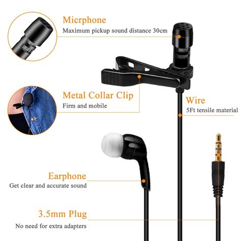 kfw condenser lavalier microphone with earphones m grandado
