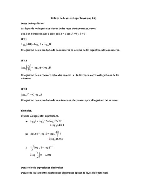 Síntesis De Leyes De Logaritmos Descargar Gratis Pdf Logaritmo Combinatoria