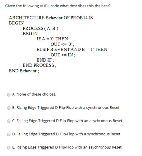 Solved Given The Following VHDL Code What Describes This The Chegg