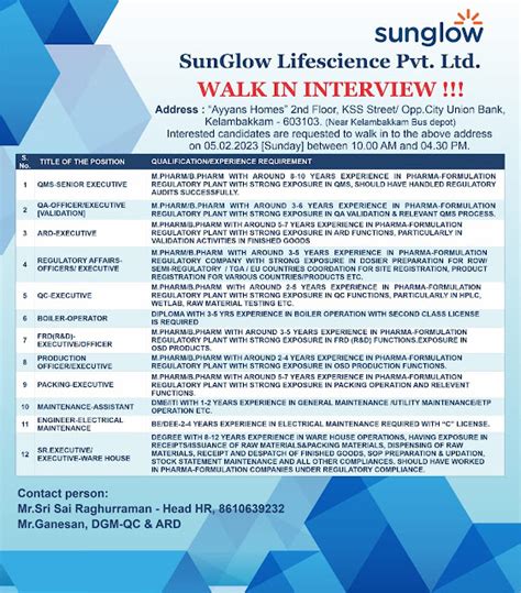 Job Alerts Hub Walk In Interviews For Qc Ard Qms Qa Production