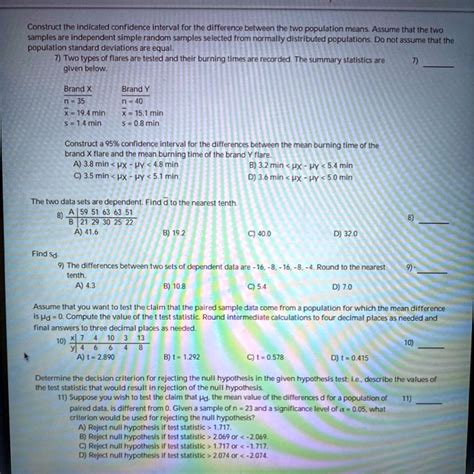 solved construct the indicated confidence interval for the difference
