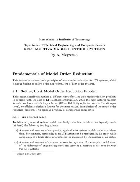 Fundamentals Of Model Order Reduction PDF Massachusetts Institute Of Technology Department