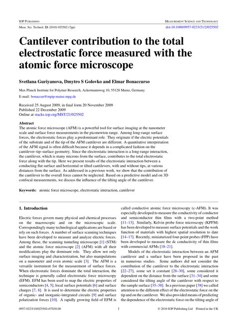 Pdf Cantilever Contribution To The Total Electrostatic Force Measured With The Atomic Force