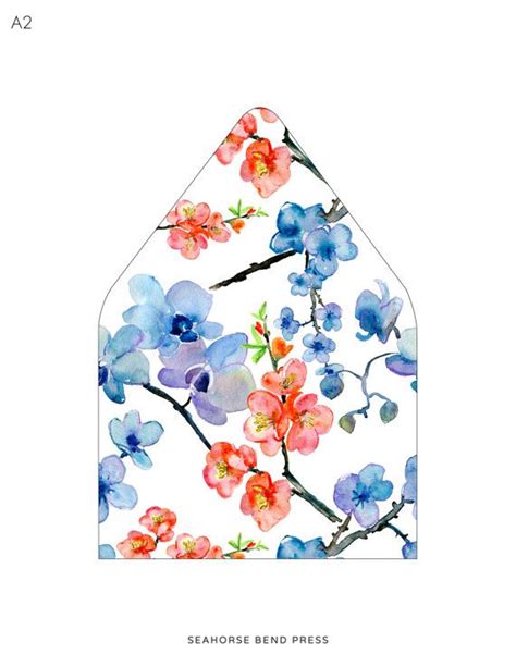 Printable Custom Envelope Liners Red And Blue Blossoms Multiple Sizes In 2024 Custom