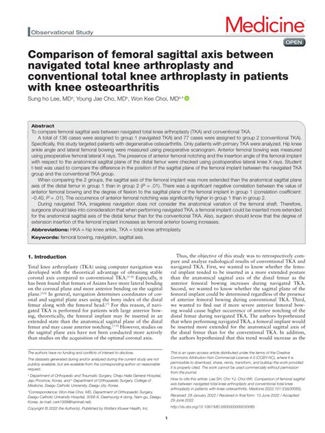 Pdf Comparison Of Femoral Sagittal Axis Between Navigated Total Knee Arthroplasty And
