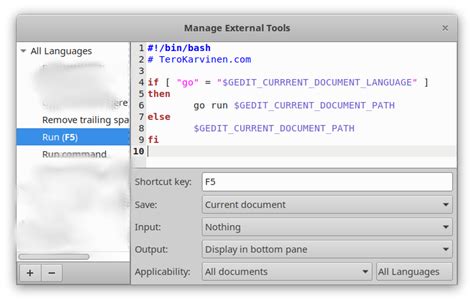 f5 to execute your program from gedit from go to python gedit