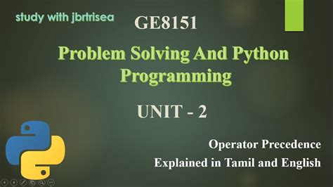 Operator Precedence In Python Explained In Tamil And English Youtube