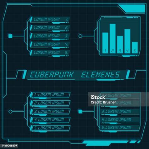 Hud 요소의 공상 과학 미래 제어판 컬렉션 Gui Vr Ui 디자인 사이버 펑크 복고풍 스타일 헤드업 디스플레이 그래픽 사용자