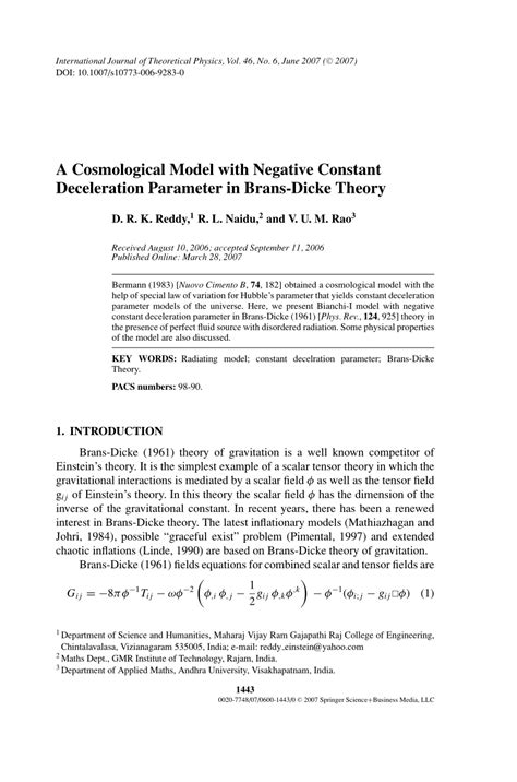 Pdf A Cosmological Model With Negative Constant Deceleration Parameter In Brans Dicke Theory