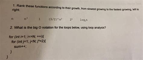 solved 1 rank these functions according to their growth