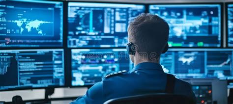 Flight Control Officer Monitoring Air Traffic On Multiple Digital Screens Showing Aviation Data
