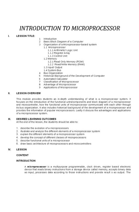 Module 1 Introduction To Microprocessor Introduction To