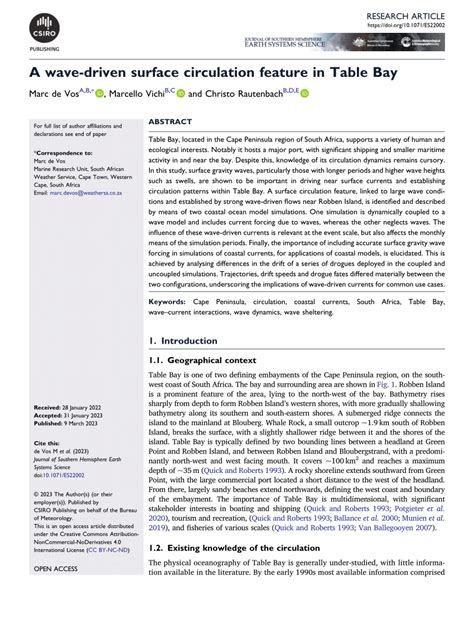 Pdf A Wave Driven Surface Circulation Feature In Table Bay