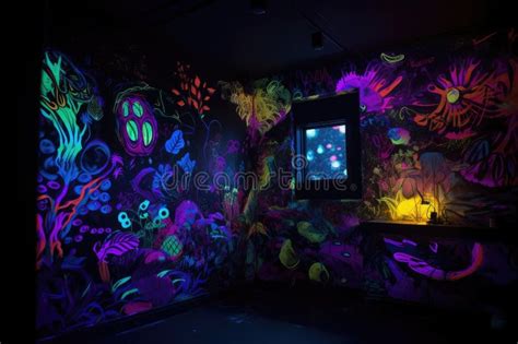 Blacklight And Uv Reactive Mural On The Wall Of A Dark Room Stock Illustration Illustration Of