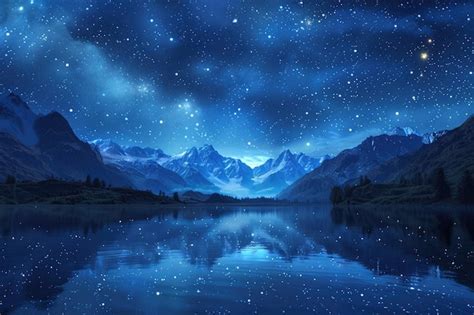 At Night The Reflection Of The Starry Sky And The Lake Surface