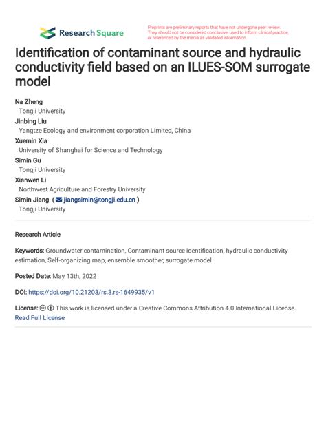 Pdf Identification Of Contaminant Source And Hydraulic Conductivity Field Based On An Ilues