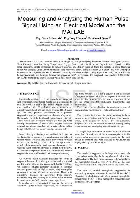 PDF Measuring And Analyzing The Human Pulse Signal Using An Electrical Model And The MATLAB