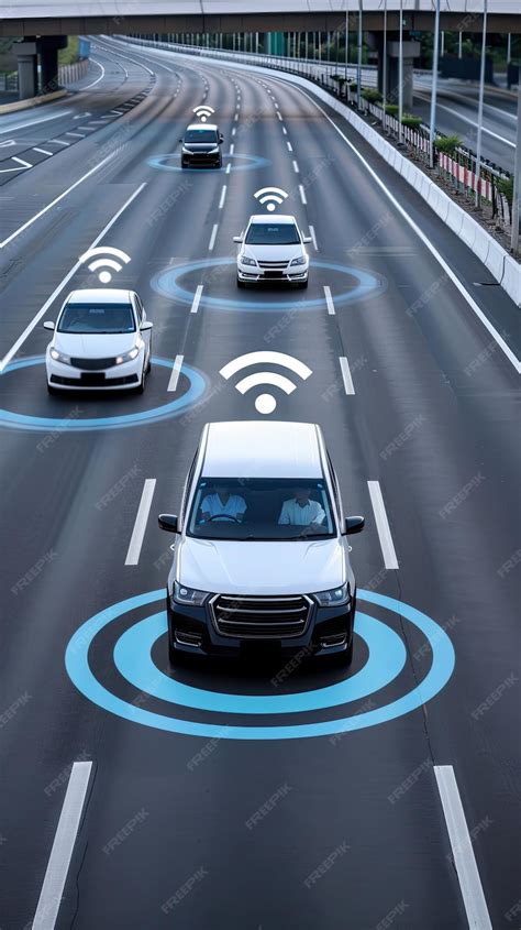 Premium Photo Two White Cars Drive On A Highway With Wireless