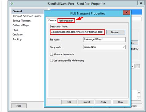 how to configure biztalk server to communicate with azure file share