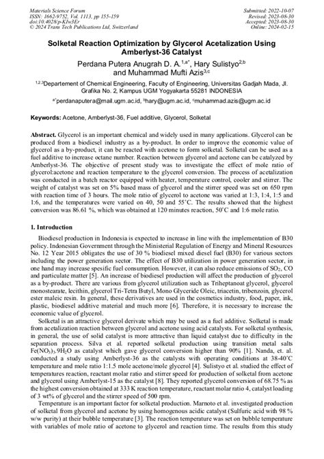 Solketal Reaction Optimization By Glycerol Acetalization Using