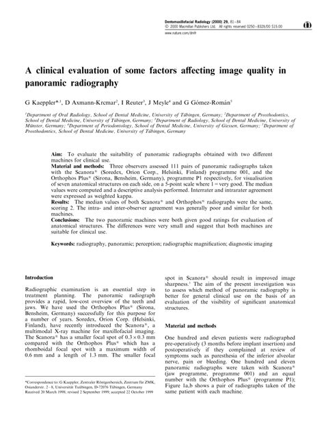 Pdf A Clinical Evaluation Of Some Factors Affecting Image Quality In Panoramic Radiography