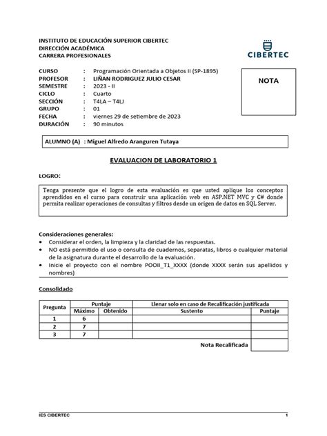 1895 Sp Programacion Orientada A Objetos Ii T4la 01 T 1 Liñan Rodriguez Julio Cesar Ok Pdf