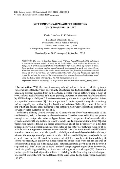 pdf soft computing approach for prediction of software reliability