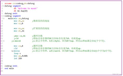 【8086汇编】方位标志位df 和 串传送指令movsb movsw 汇编中df指令 csdn博客