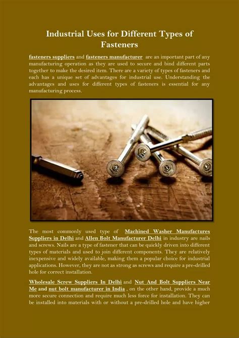 PPT Industrial Uses For Different Types Of Fasteners PowerPoint Presentation ID