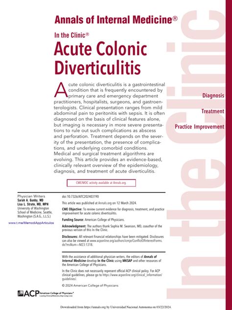 Acute Colonic Diverticulitis Annals Of Internal Med 2024 Pdf C Reactive Protein