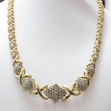 10k Yellow Gold Diamond Necklace 17 Ebay