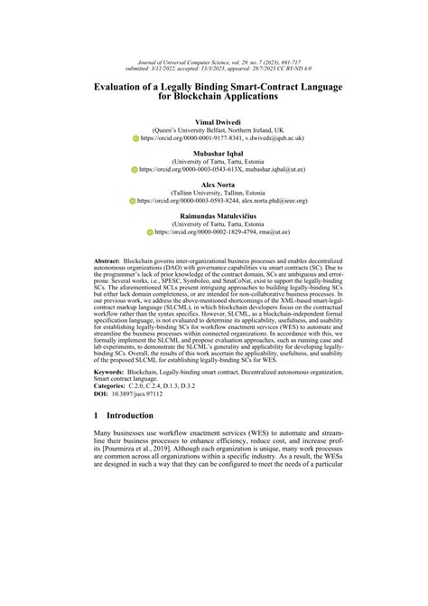 Pdf Evaluation Of A Legally Binding Smart Contract Language For Blockchain Applications