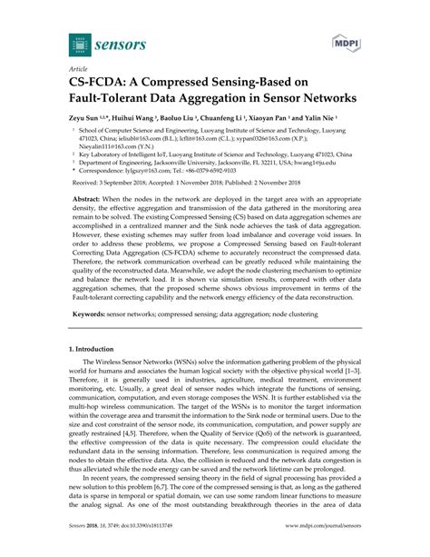 Pdf Cs Fcda A Compressed Sensing Based On Fault Tolerant Data