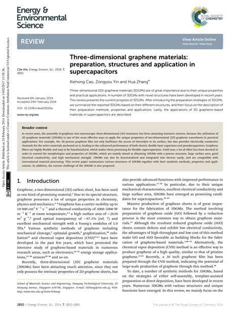 Pdf Three Dimensional Graphene Materials Preparation Structures And