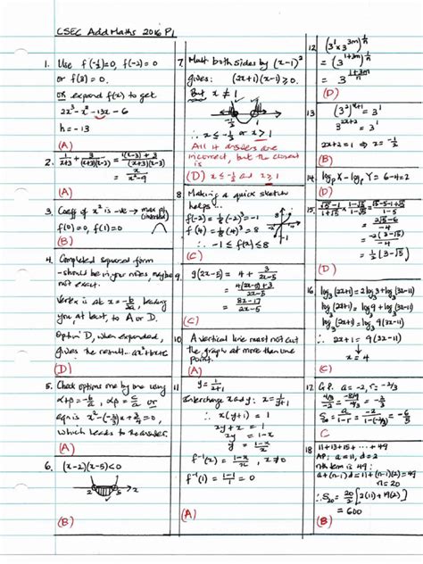 Csec Additional Mathematics June 2016 P1 Solutions Pdf