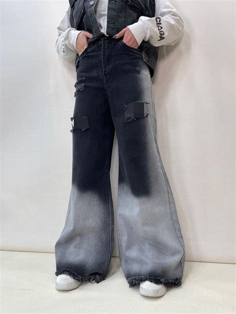 خرید شلوار جین زنانه فول بگ شافل کد 5098 جدیدترین ترند