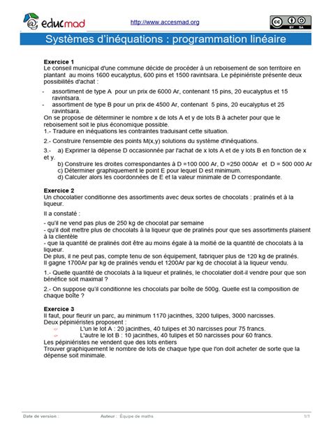 Programmation Linéaire Exercice Pdf