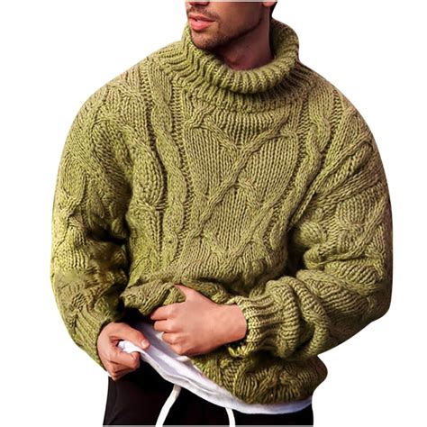 Mens Turtleneck Sweater Cable Knit Sweater Tops Casual Loose Fit Thick