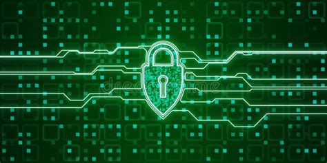 Creative Web Protection Sign With Binary Code And Lines On Green Background Web Safety And