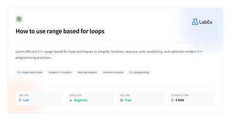 how to use range based for loops labex