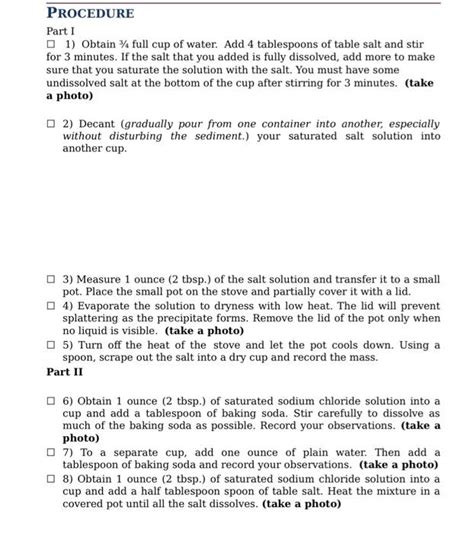 solved procedure part i 1 obtain 3 4 full cup of water add