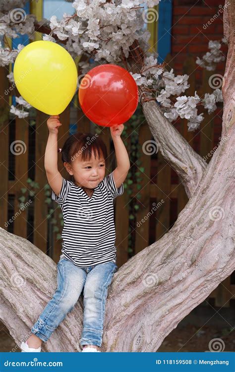 Asian Chinese Cute Naughty Lovely Adorable Girl Play With Balloon And