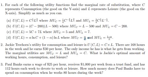 solved 1 for each of the following utility functions find