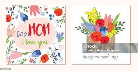 해피 여성의 날 3월 8일 어머니의 날 봄 휴가를위한 귀여운 카드와 포스터 당신을 사랑해요 어머니에 대한 스톡 벡터 아트 및 기타 이미지 Istock