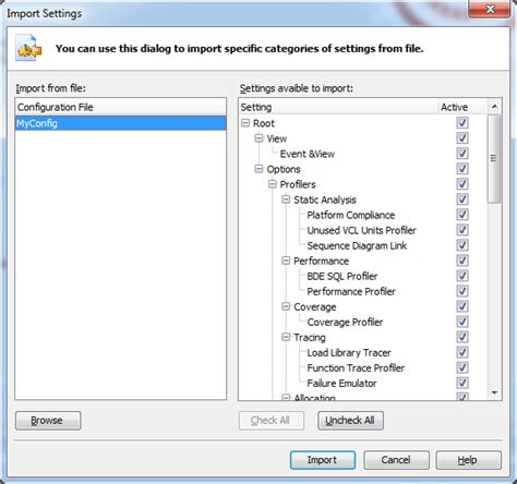 Import Settings Dialog Aqtime Documentation
