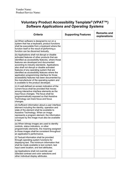 Product Accessibility Template