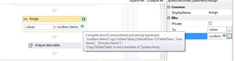 copy to datatable is not a member of system array help uipath